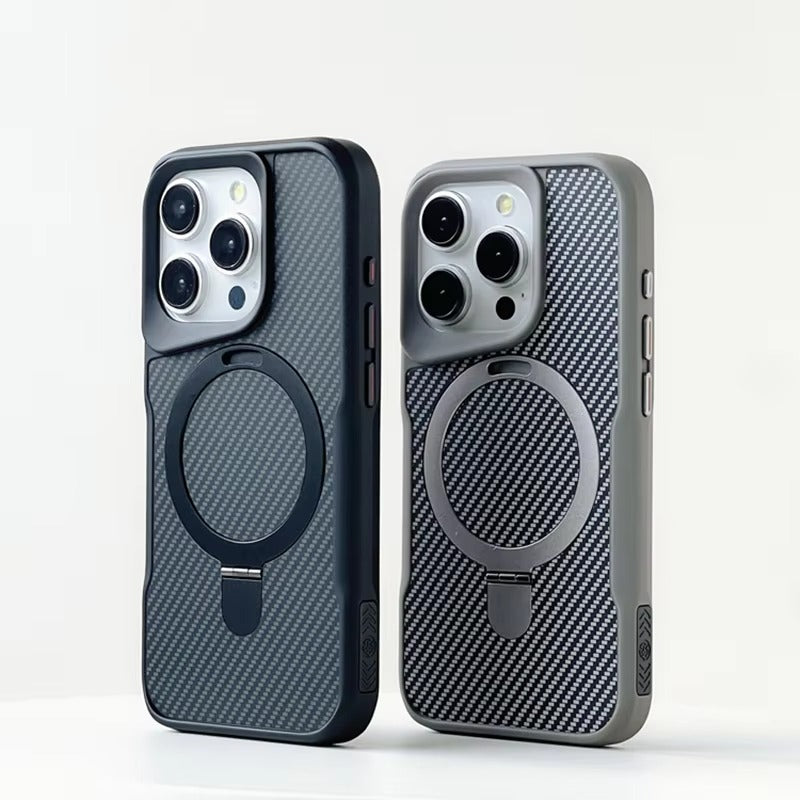 Carbon Fiber Magsafe Magnetic Soft Rubber Frame Metal Stand Phone Case ...